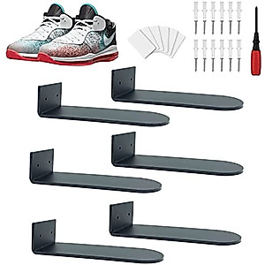 JEHUPA Floating Shoe Rack Display - Set of 6 Clear Display Wall Mount, Acrylic for Displaying Your Sneakers (Black Color)