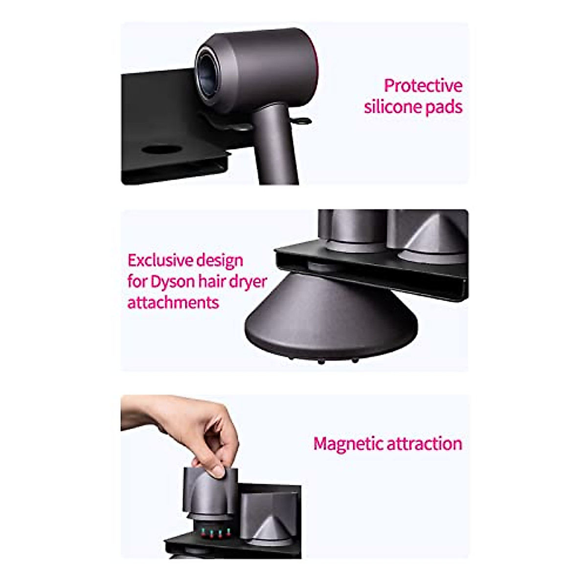 JONR Hair Dryer Holder Wall Mounted Bathroom Blow Dryer Holder Carbon Steel Storage Rack for Dyson Supersonic Hair Dryer