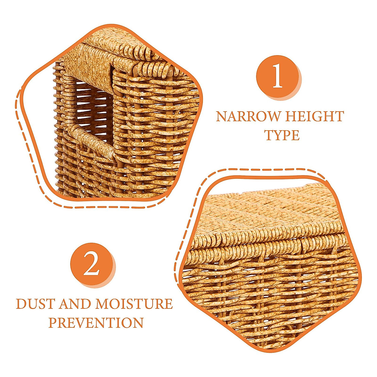 jojofuny Wicker Storage Baskets with Lids, Rattan Magazine Holder, Weave Sundries Basket, Woven Storage Container, for Storage, Living Room, Toy Organizing