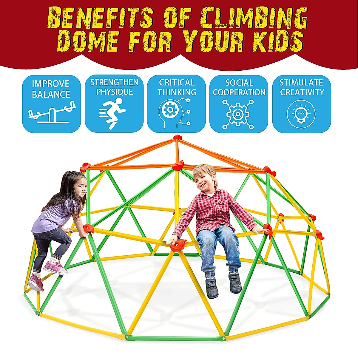 NAQIER Climbing Dome Upgraded 10FT Climber for Kid 3-10 Jungle Gym Monkey Bar Backyard Geometric Support 800LBS Outdoor Play Equipment Toddler Outside Toy