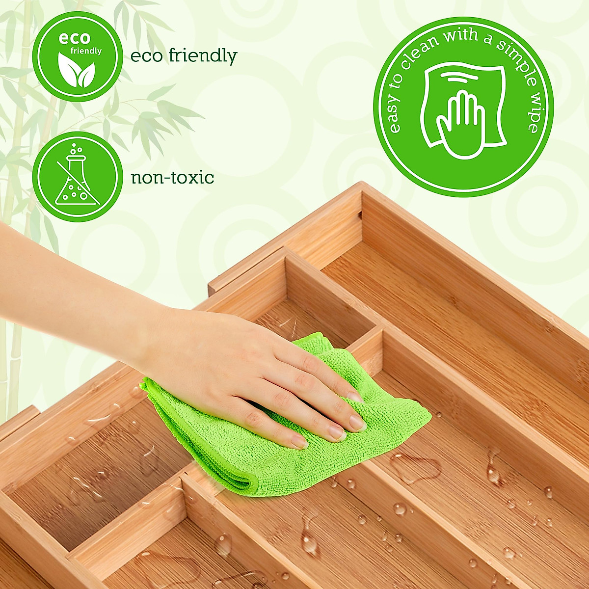 JS HOME Bamboo Expandable Drawer Organizer for Utensils Holder, Adjustable Silverware Organizer and Cutlery Tray, Wood Drawer Dividers Organizer for Silverware, Flatware, Knives in Kitchen