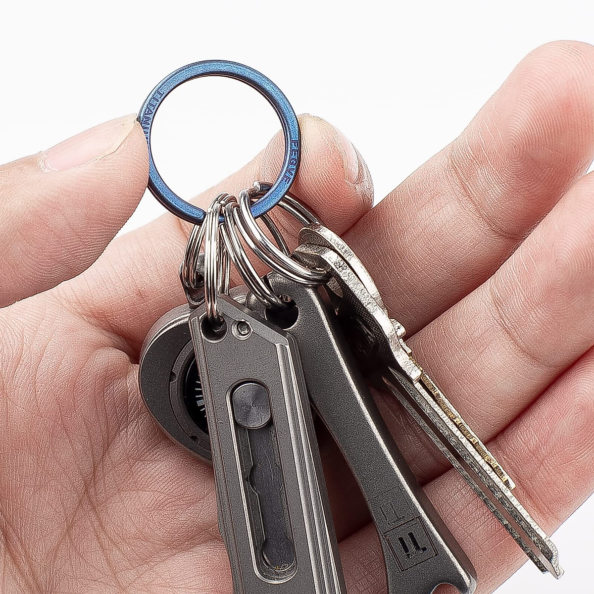 FEGVE Titanium Key Rings Split Rings 4 Packs, Key Rings for Keychains, Keychain Ring for Home Car Keys Organization (Blue - 20mm / 0.79inch)