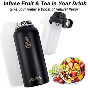 Lumesner Vacuum Insulated Stainless Steel Water Bottle,1200ml/950ml/650ml- 2 Lids (Straw Lid and Spout Lid), 2 Straws Water Bottle (40 oz, Midnight Black)
