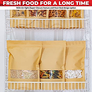 75- Pcs Bulk Heat Sealable Bags for Packaging - Food Grade Zip Stand Up Kraft Bags with Window - Resealable Waxed Paper Pouch Bags for Selling Products (12cm x 20cm) - (4.7" x 8") - 6oz