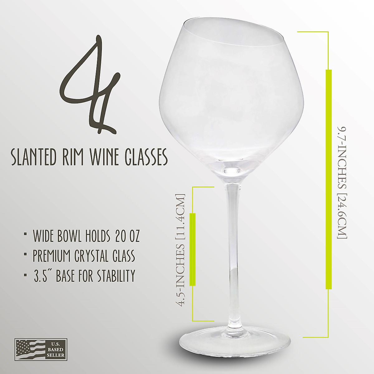 G Francis Large 'Red Wine' Glasses Set of 4-20oz Slant Rim Wine Glass with Long Stems Drinking Crystal Wine Glasses