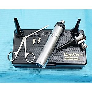 New Cynamed Led Veterinary Otoscope Kit + 1 Alligator Forceps + 1 Bulb