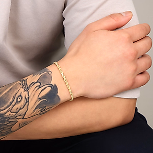 Nuragold 14k Yellow Gold 3mm Rope Chain Diamond Cut Bracelet or Anklet, Mens Womens Jewelry 7" 7.5" 8" 8.5" 9"