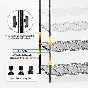 Txxplv 4 Tier Storage Shelf Wire Shelving Unit Rack, Adjustable Metal Shelves for Kitchen Laundry Garage with Leveling Feet (Black)