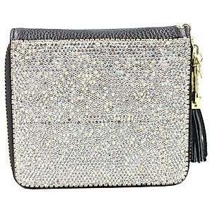 Bestbling Bling Crystal Credit Card Wallet Leather RFID Wallet for Women Wallet Zip Leather Card Case Holder Organizer (Silver)