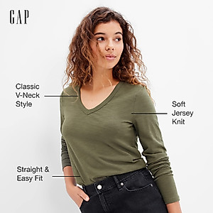 GAP Womens Foreversoft Long Sleeve V-Neck T-Shirt T Shirt, Army Jacket Green, Medium US