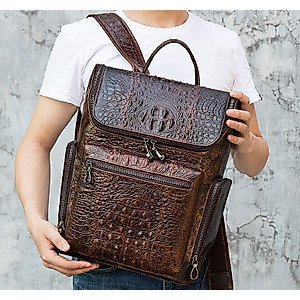 seegeeneey Genuine Leather Backpack Satchel For Men Travel Bag 14'' Laptop Bag Business Bag Briefcase Handbag Book Bag For School (Brown)