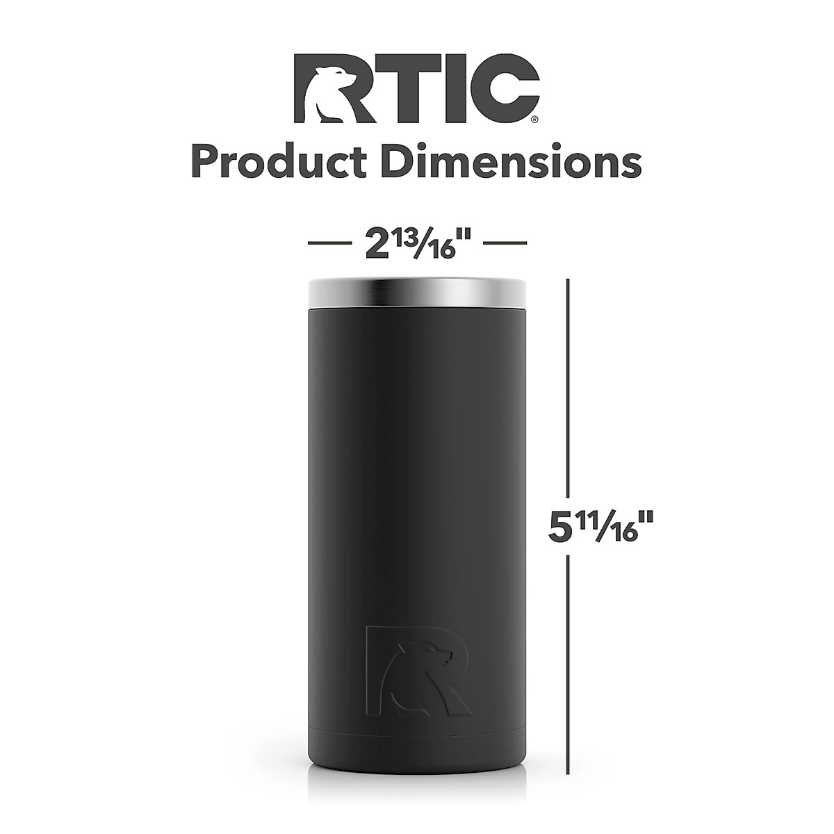 RTIC Skinny Can Cooler Slim, Insulated, Beer, Beverage, Soda Can Cooler with Lid, Stainless Steel Metal, Double Wall Insulation Coozie for Cans, Sweat Proof, Fits all 12oz Slim Cans, Black