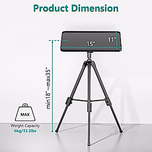 WALI Projector Tripod Stand, Portable Holder Mount for Universal Projector, Laptop, DJ Equipment with Adjustable Height 18 to 35 Inch, Perfect for Office, Home, Stage or Studio Use (PRS001), Black