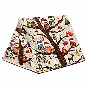 Y-DSIWX Guinea Pig Hideout House Bed, Winter Christmas Hat Owl Bird on Tree Rabbit Cave, Squirrel Chinchilla Hamster Hedgehog Nest Cage