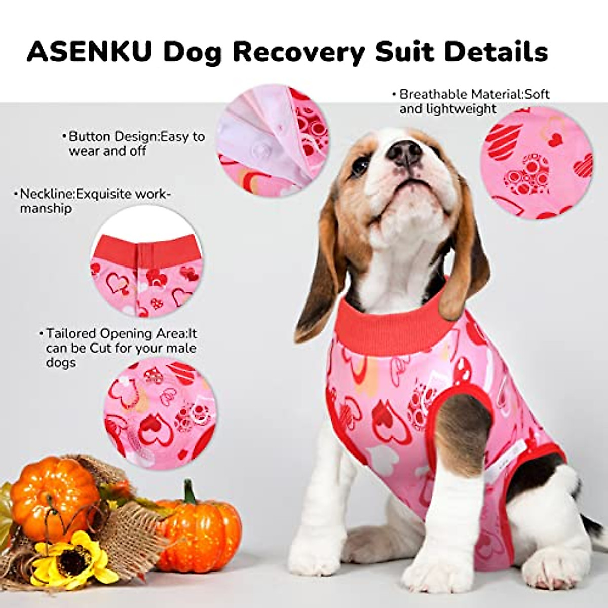 ASENKU Valentine's Day Dog Onesie Pet Pajamas, Dogs Recovery Suit for Dogs Cats After Surgery, Dog Pajamas Outfit Bodysuit for Small Medium Large Dog Cat Costume (Valentine's Day, 2XL)