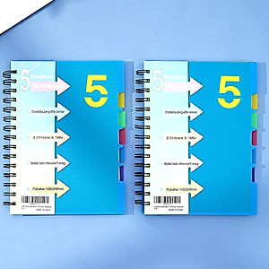 CAGIE 2 Pack Spiral Notebooks with Dividers 5 Subject Notebook with Tabs 5x7 Wide Ruled Hardcover A5 Spiral Bound Journal for Note Taking Work School Supplies, 220 Pages, Blue