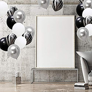 Marble Black and White Silver Party Set, 12 Inches 50 Pcs for Holiday Decoration Birthday Party Wedding Graduation Anniversary Bridal and Baby Latex Balloons