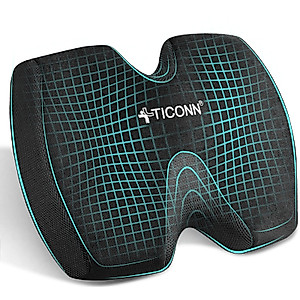 TICONN Memory Foam Seat Cushion, Office Chair Cushion Butt Pillow for Long Sitting (Black)
