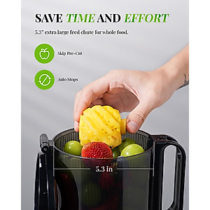 GDOR Cold Press Masticating Juicer Machines, Self Feeding Slow Pure Juicer, 5.3" Extra Feed Chute Fit Whole Vegetable and Fruit, Grey