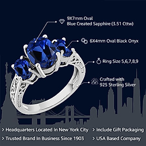 Gem Stone King 925 Sterling Silver Gemstone Birthstone 3-Stone Ring | Oval 9X7MM and 6X4MM | Three Stone Wedding Engagement Anniversary Promise Ring For Women