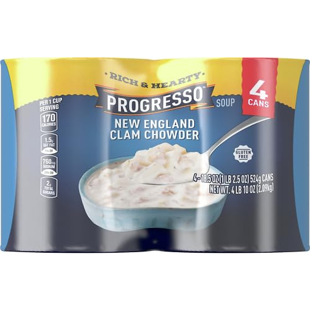 Progresso Rich & Hearty, New England Clam Chowder Soup, 18.5 oz., 4 Pack