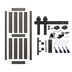 ALAMEDADT 30''x84'' Sliding Barn Door with 5 Ft Barn Door Hardware Kit& Handle& Floor Guides,Pre-Drilled Holes Easy Assembly - Include Installation Manual, Water-Proof PVC Surface, H-Frame, Grey