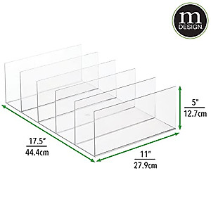 mDesign Plastic Divided Purse Organizer for Closets, Bedrooms, Dressers - Closet Shelf Storage Solution for Purses, Clutches, Wallets, Accessories - 5 Compartment Sections - Lumiere Collection - Clear