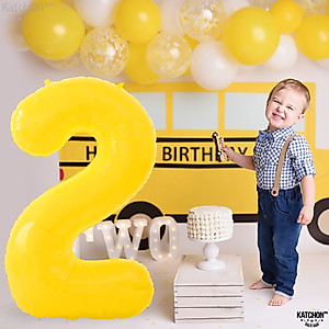 KatchOn, Giant Yellow 2 Balloon Number - 40 Inch | Two Birthday Balloon for 2nd Birthday Decorations | 2 Year Old Balloon, Party Decorations | Number 2 Balloon Yellow, 2nd Bee Day Party Decorations