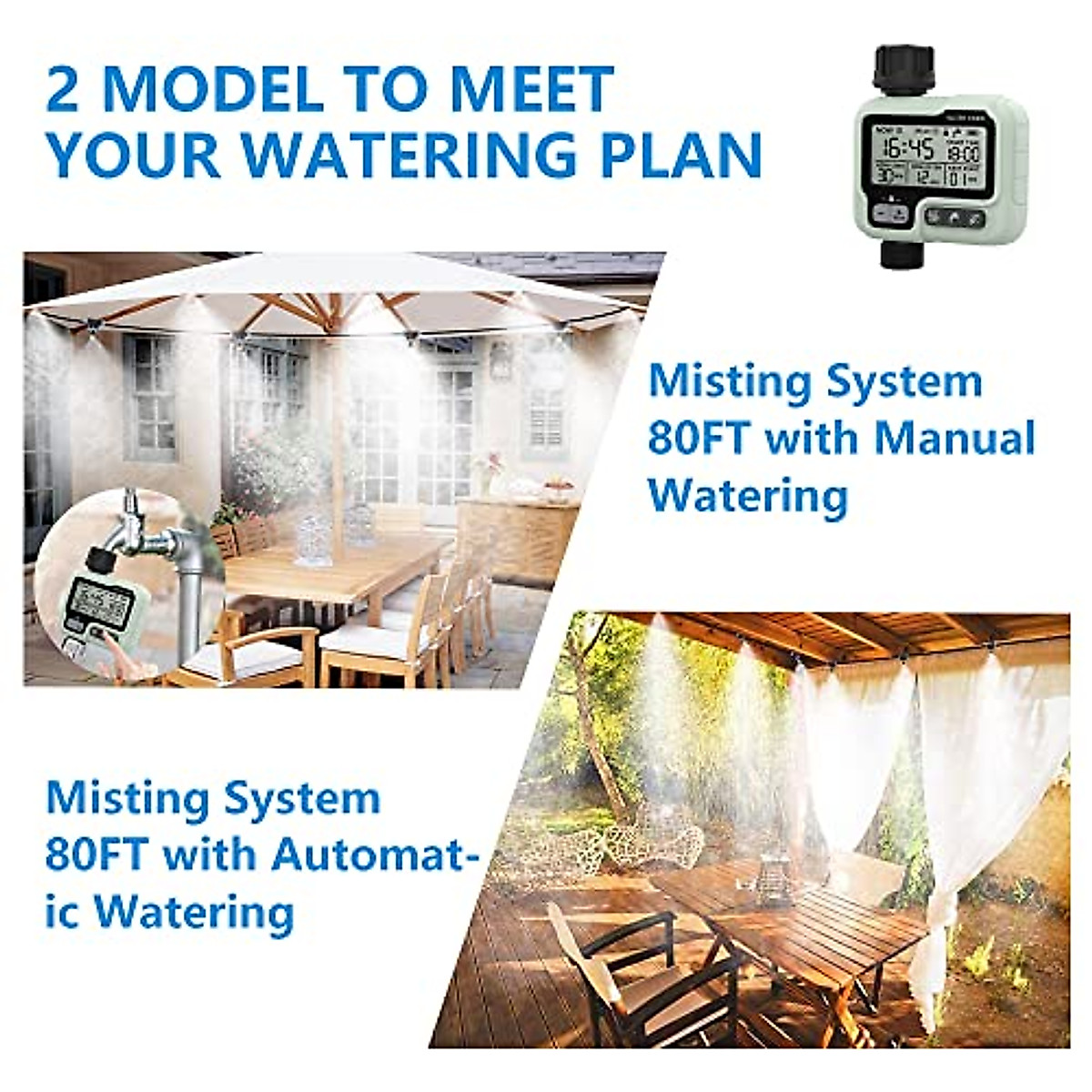 Misting Cooling System,Outside Water Misters for Outdoor Patio,80Ft(24M),Backyard Mist Hose Kits with Sprinkler Timer Yard,Lawn,Garden,Greenhouse,Fan,Umbrella,Canopy,Pool,Porch,BBQ Party Accessorie