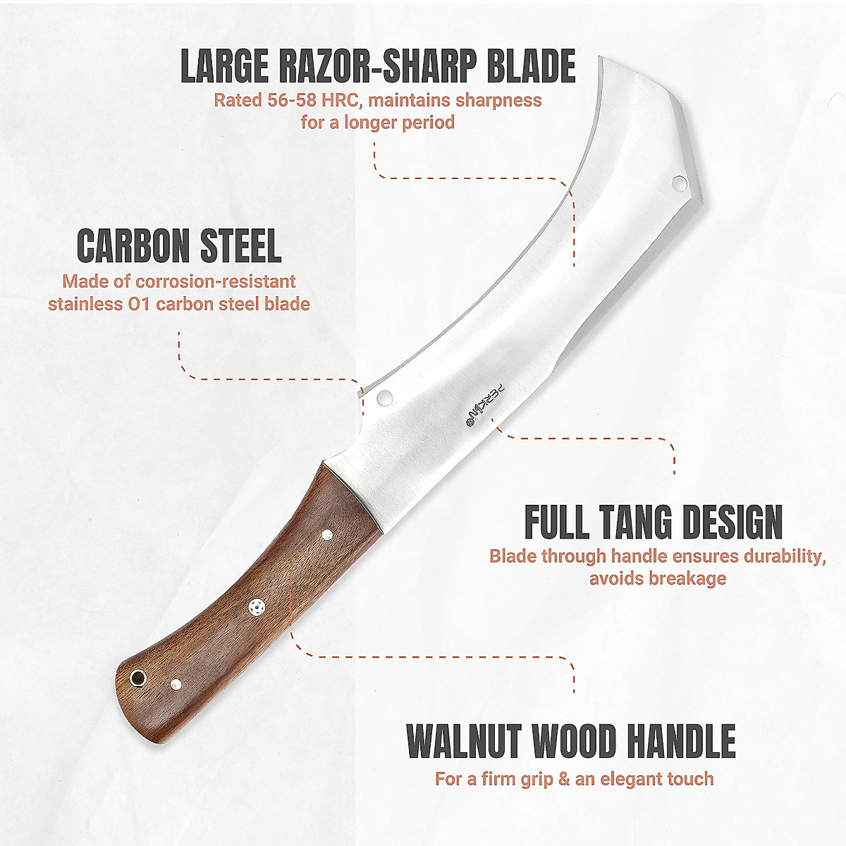 Perkin Hunting Knife - 8” Survival Knife Crafted from Razor Sharp Stainless Carbon Steel Full Tang with Walnut Wood Handle - Men's Versatile Full Tang Knife with Sheath for Survival and Camping