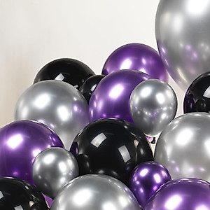 Chrome Purple Black silver Balloon garland kit 126Ppcs with large star balloons for women 21/30th Birthday graduation Prom Halloween Wednesday party 2025 grad party Decorations