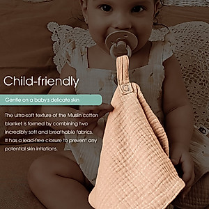 Ali+Oli Security Blanket for Baby (Pink Flowers) Pacifier Blanket Holder Made with Soft Muslin Cotton, Cuddle Blanket with Lead-Free Button Snap Closure, Pacifier Holder, Baby Blankets (15"x15")