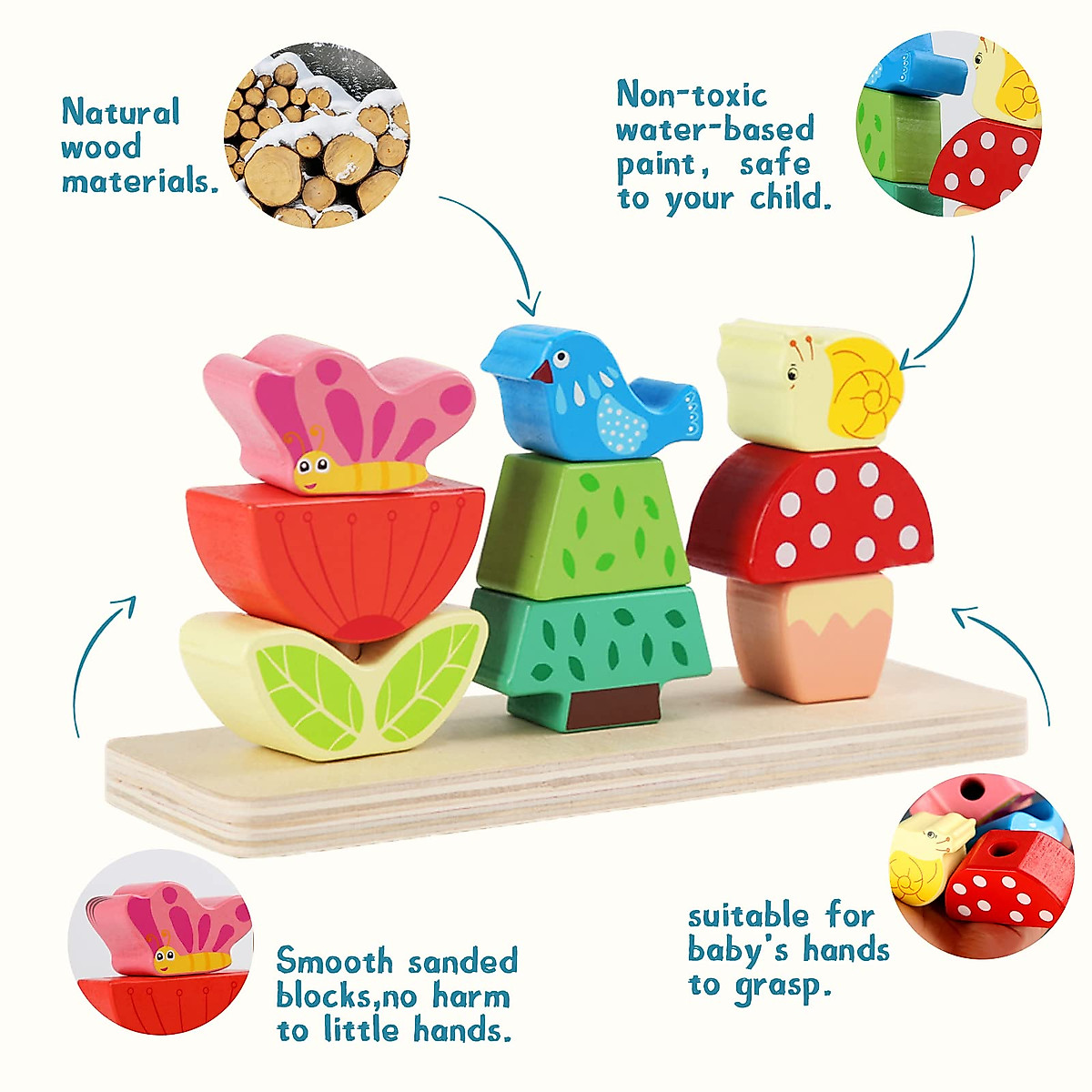 Xylolin Wooden Garden Stacker, Toddler Stacking Toys Garden Blocks, Sorting and Stacking Blocks for Toddlers 1-3, Preschool Early Learning and Educational Toys for Kids