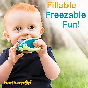 Teetherpop Fillable Silicone Teether for Babies – Cooling Teething Relief - Breastmilk Popsicle Molds for Teething with Spill-Proof Sippy Slits – Pureed Baby Fruit Feeder (BlueOrange)