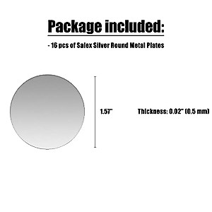 SALEX Phone Metal Plates for Magnetic Car Mount, Wall, Phone Holder. Replacement Set of 16 Silver Round Iron Discs Without Holes. 3M Adhesive Thin Steel Cell Phone Case Back Magnet Stickers 16 Pack.
