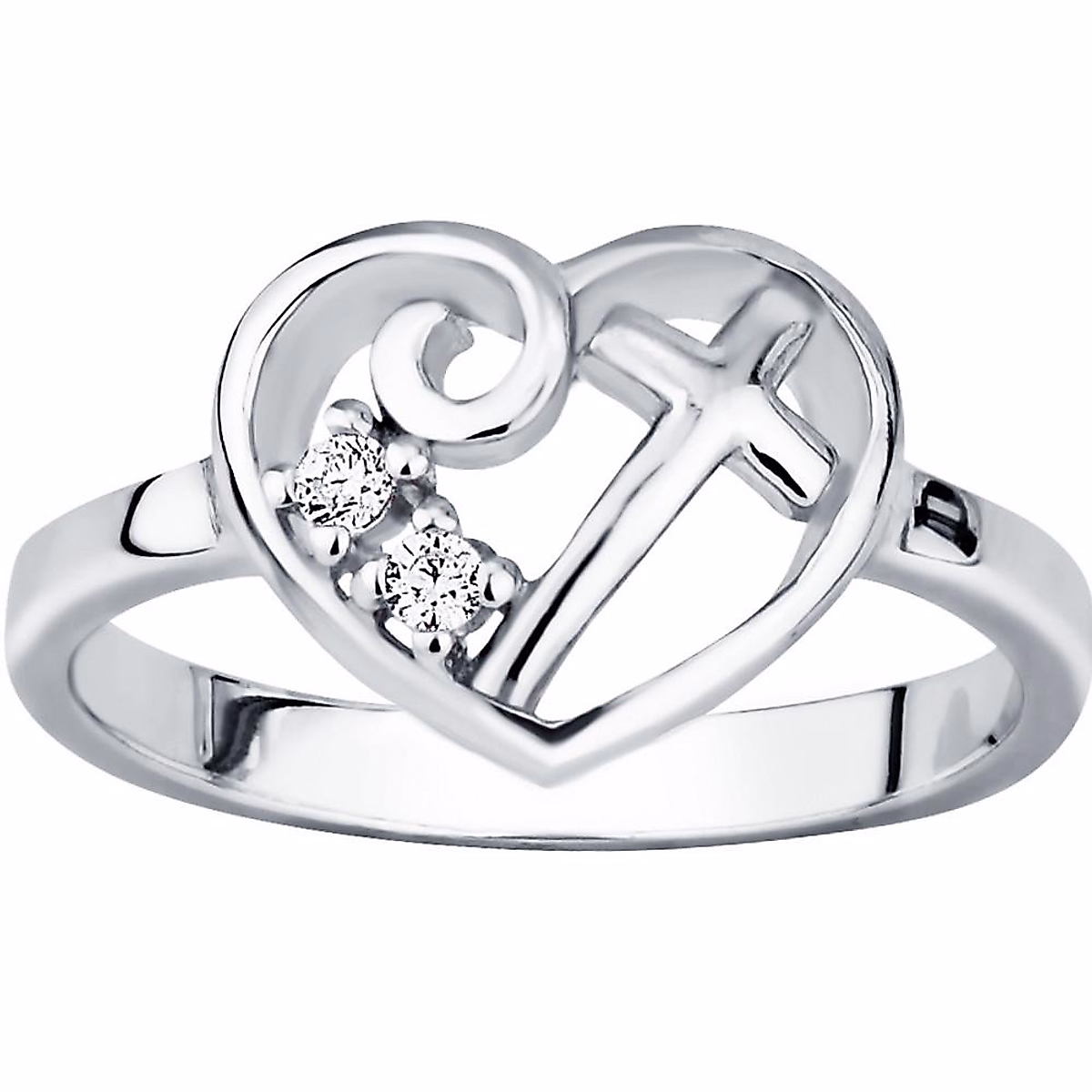 Kinzie Fashion Christian Promise Ring for Her: Sterling Silver CZ Simulated Diamond Heart & Cross Promise Ring, S9