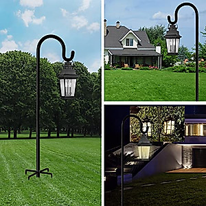 Garden Shepherd Hook Outdoor with 5 Prong Base, Bird Feeder Pole Hanger Holder Stand, Adjustable Heavy Duty Solar Light Plant Lantern Hanger Holder, Wedding Decor Matte Black (48 Inch- 2 Packs)