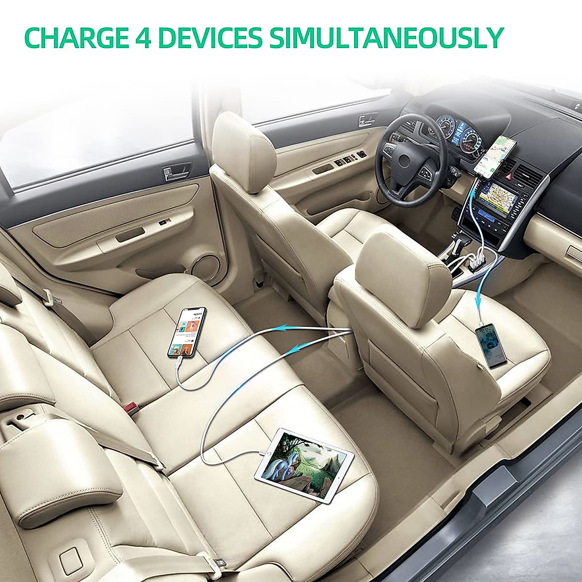 VISELER USB C Car Charger Adapter 84W 10.8A, 4 Port Fast Car Charger, PD3.0 QC3.0 Car Phone Charger Fast Charging Compatible with iPhone 13 12 11 Pro Max, Samsung Galaxy S21 20/Note 20, Pixel, LG.