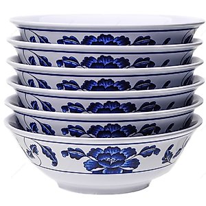M.V. Trading Melamine Oriental Pho Noodle Soup Bowl, 36 Ounce, Lotus Design, Set of 6