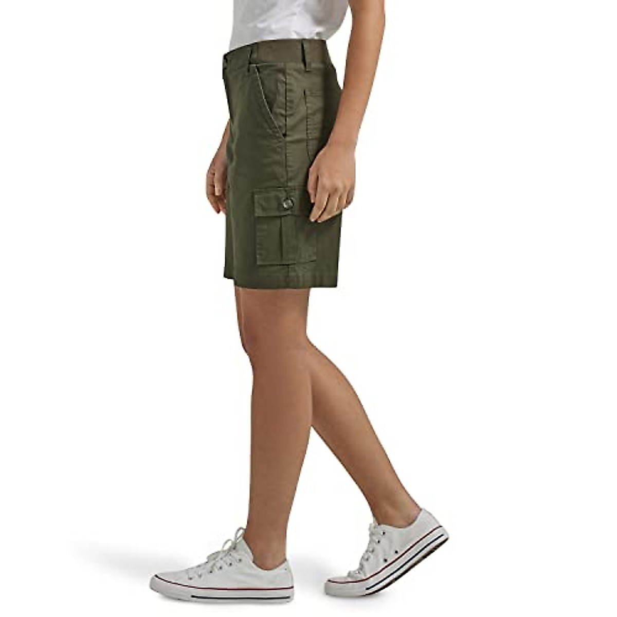 Lee Women's Flex-to-go Mid-Rise Relaxed Fit Cargo Bermuda Short, Frontier Olive