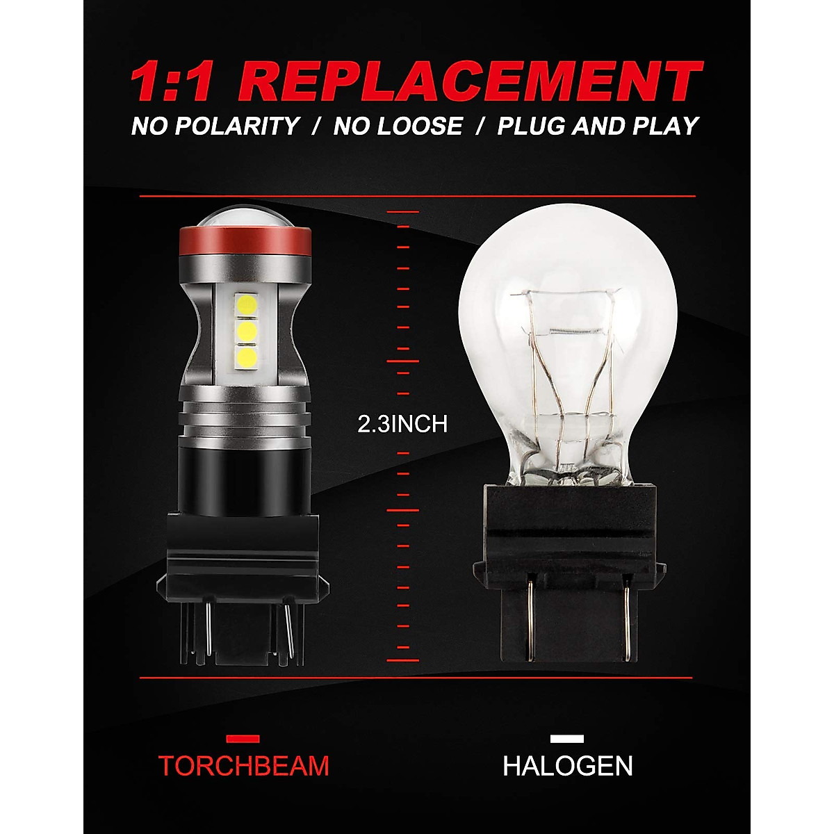 Torchbeam 3157 LED Light Bulbs 3600 Lumens with Projector Error-free For Reverse Back Up Lights DRL Brake Lights Fit 3156 3057 3056 4157 6500K Xenon White（Pack of 2）