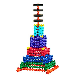 POPULAR PLAYTHINGS Jumbo Playstix Set Construction Toy Building Blocks 80 Piece Kit, Multicolor (90020)