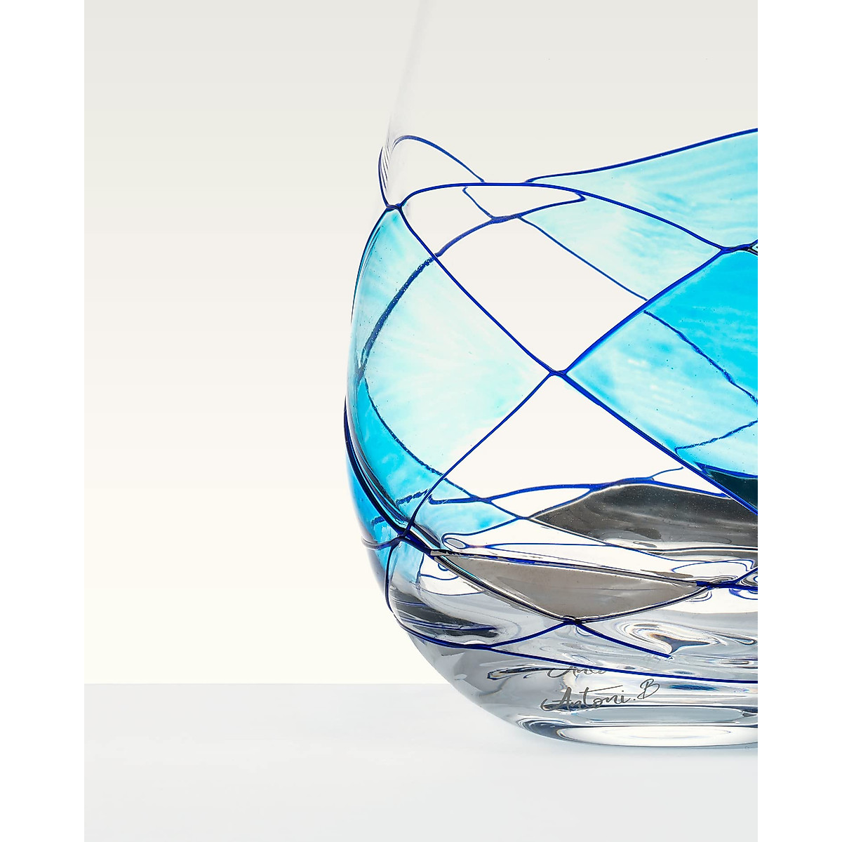 Antoni Barcelona Stemless Wine Glass Set 2 Gold – EXCLUSIVE BOX - Hand Painted Drinkware Essentials Wine Tumbler Glassware Unique Gifts Ideas for Women Men Birthday Wedding Mom Dad Her Him