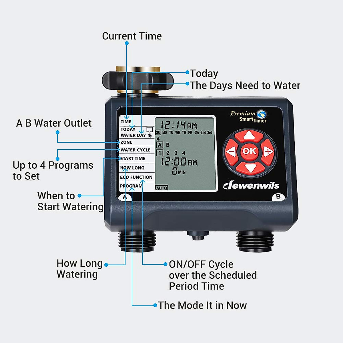DEWENWILS Sprinkler Timer, Water Timer for Garden Hose, Programmable Hose Timer Automatic Faucet Watering Irrigation Timer for Yard Lawn, Manual Rain Delay Mode, Low Battery Warning