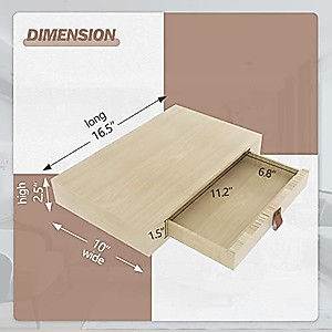 Floating Shelf with Drawer, Floating Nightstand for Bedroom - 16” Wall Mounted Shelf Storage for Living Room, Bedroom, Office Floating Bedside Table (Natural)