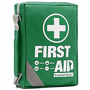 First Aid Kit -Compact First Aid Bag(175 Piece) - Includes 2 x Eyewash,Instant Cold Pack,Emergency Blanket for Home, Office, Vehicle,Camping, Workplace & Outdoor Green