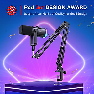 FIFINE XLR/USB Gaming Microphone Set, Dynamic PC Mic for Streaming Podcasting, Computer RGB Mic Kit with Boom Arm Stand, Mute Button, Headphones Jack, for Recording Vocal Voice-Over-AmpliGame AM8T