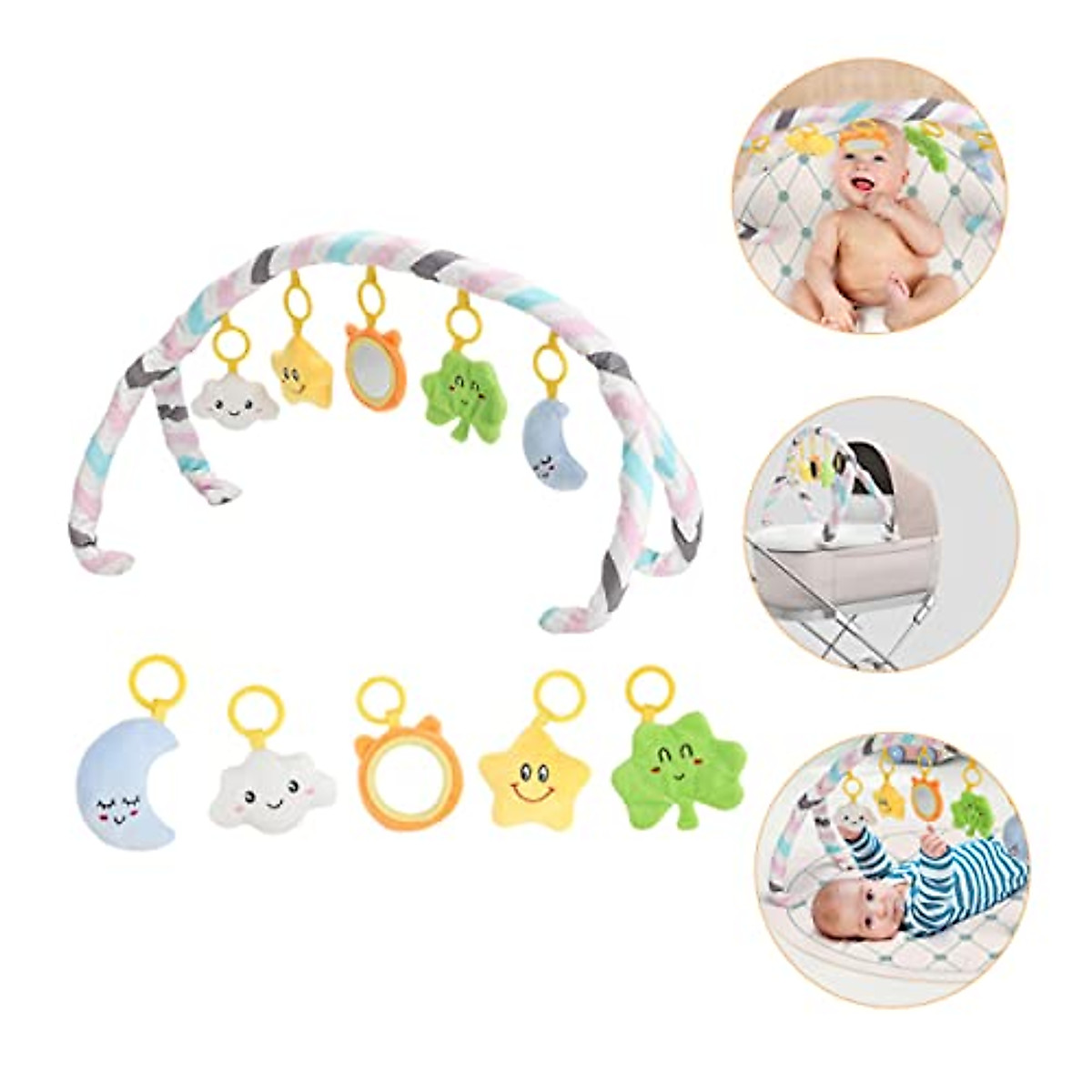 Kisangel 4pcs Stroller Travel Shape Toy with Crib Adorable Rattle Mobile Baby Accessories Seat Bed Pendant Car Soft Play Ornament Learning for Infant Bell Arch Moon Activity Hanging Toys