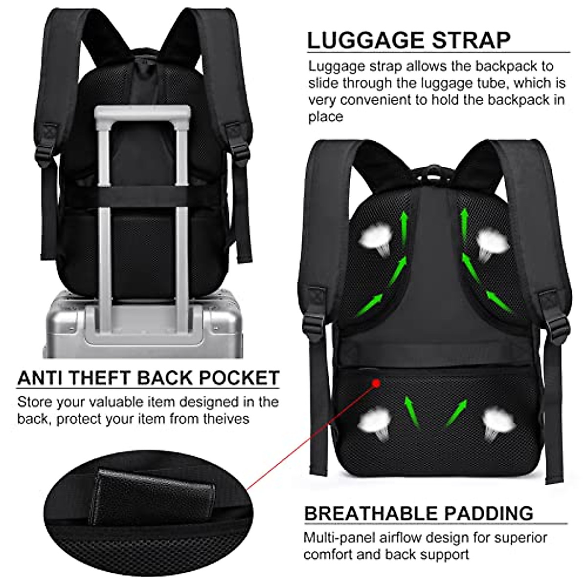 Travel Laptop Backpack, Large School Backpack for Boys, Business Slim Durable Laptop Backpack with USB Charging Port, 15.6 Inch Anti Theft Water Resistant College Computer Bag Daypack for Men Women