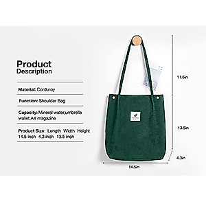 Ndeno Women Tote Bags Grocery Shoulder Bag Corduroy with Inner Pocket for Work Beach Lunch Travel Shopping Shopper Handbags (Green)